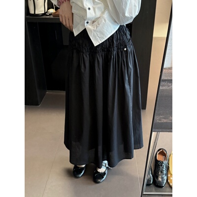 春夏时尚百搭复古风抽褶A字松紧腰半身裙女显瘦