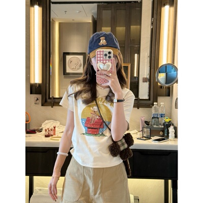 春夏新品时尚百搭减龄可爱美式卡通印花短袖T恤女