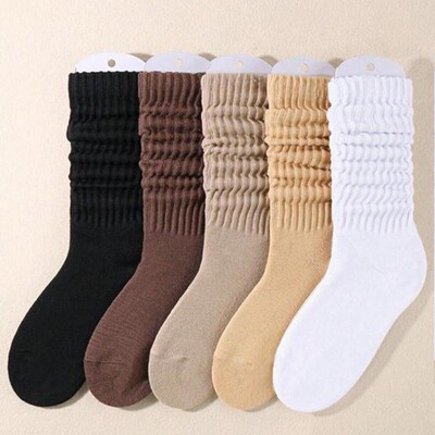 5 Pairs Womens Slouchy Crew Socks Comfortable Soft Cotton