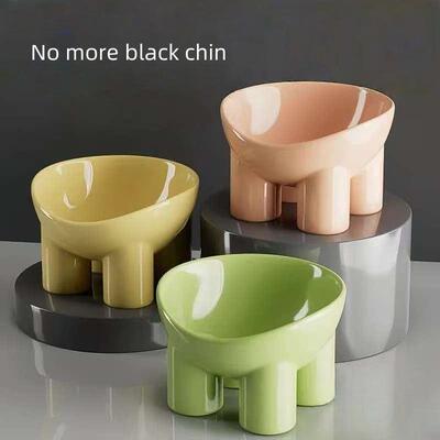 Pet Cat Bowl Macaron Color Ergonomic Design High Footed