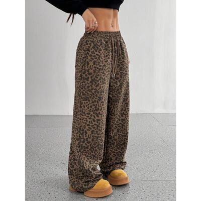 Chic Leopard Print Drawstring StraightLeg Pants for Women