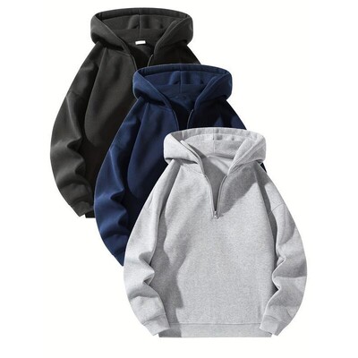 Men's Plain Half Zip Drop Shoulder quarter zip menHoodie