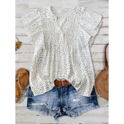 I 96081 Princess sleeve V-neck chiffon top 公主袖 V 领时尚雪
