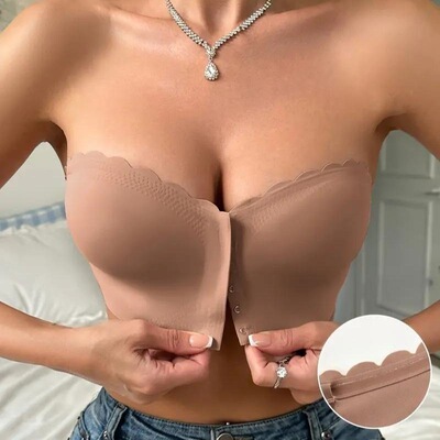Seamless Front Closure Bandeau Bra Ruffle Wave Edge