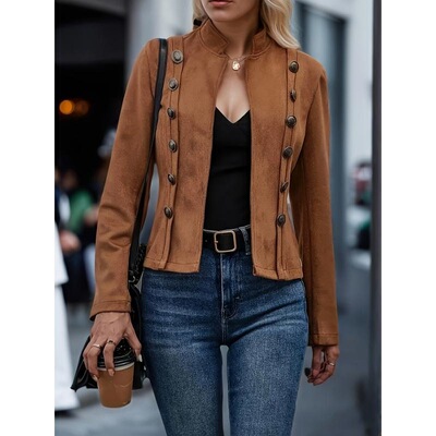 X 23952 Double Breasted Suede Jacket 复古夹克 欧美跨境