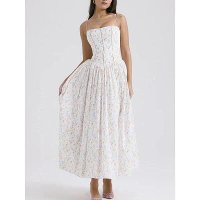 Womens Corset Detail Spaghetti Straps Knotted Maxi Dress