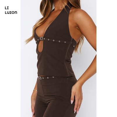 Women Floral Halter Neck Tank Top Sleeveless Backless Going