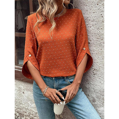 H 26404 Crew Neck 3/4 Sleeve Chiffon Top 圆领七分袖女士雪纺