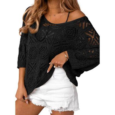 B 70343 Hollow seven-point sleeve sweater 镂空七分袖毛衣