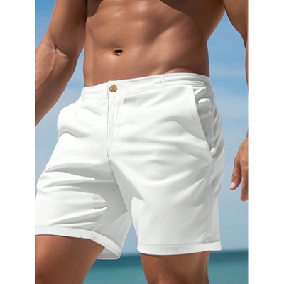 V 83601 Slim men's white casual shorts 修身男士白色四分裤