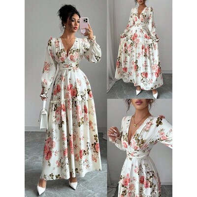 Womens Floral Print Dress French Romantic Design Ruched