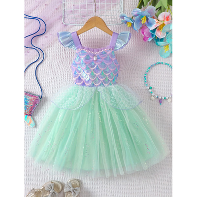 Z 82940 Girls Mermaid Sequin Princess Dress 女童美人鱼亮片公