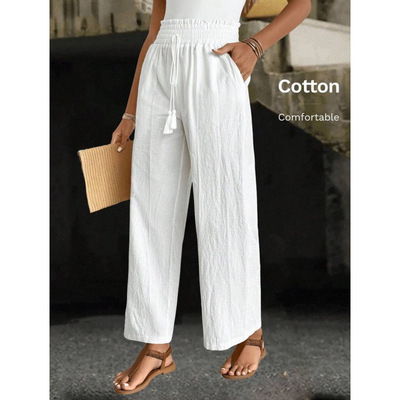 Q 87013 Solid High Waist Wide Leg Pants 纯色高腰阔腿休闲裤