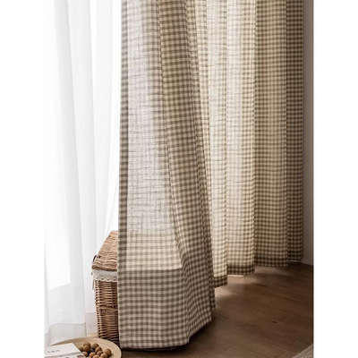 D 25494 Korean plaid vintage curtain 韩式格子复古窗帘