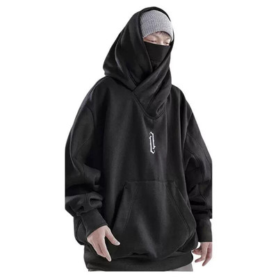 Unisex Oversize Ninja Double Neckline Cotton Hip Hop Hoodie