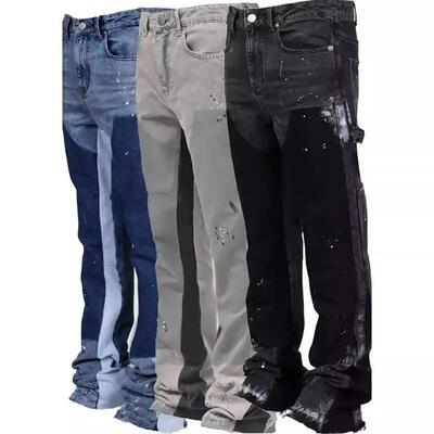 Mens Stacked Denim Cargo Pants Fashion Cargo Stretch Patch