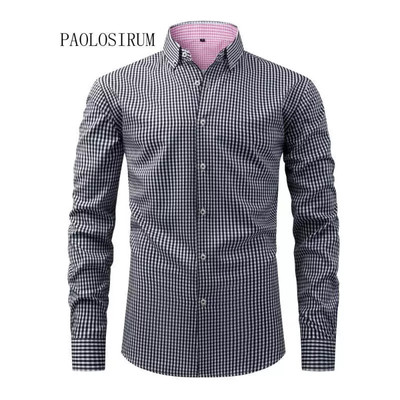 man 100 Polyester with 6 Spandex Vintage Plaid Shirt Men's