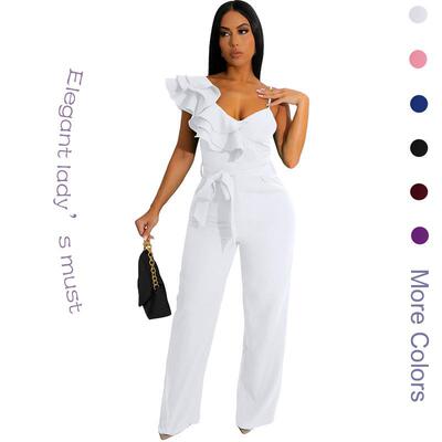 Womens Casual One Piece Jumpsuits VNeck Sleeveless Ruffle