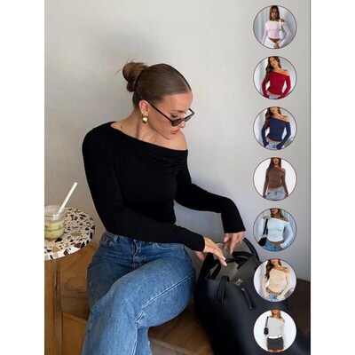 Autumn New Womens Slimming Fit OffShoulder Top Asymmetrical