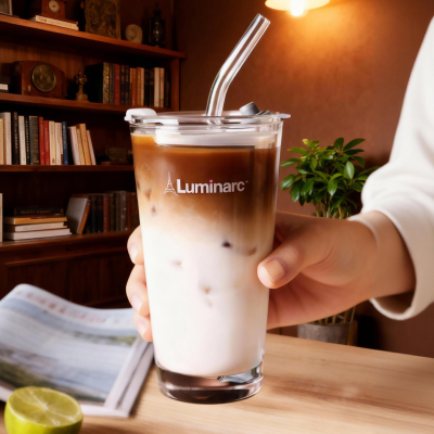 乐美雅玻璃杯刻度度吸管杯家用ins风喝水杯咖啡奶茶吧杯多功能杯