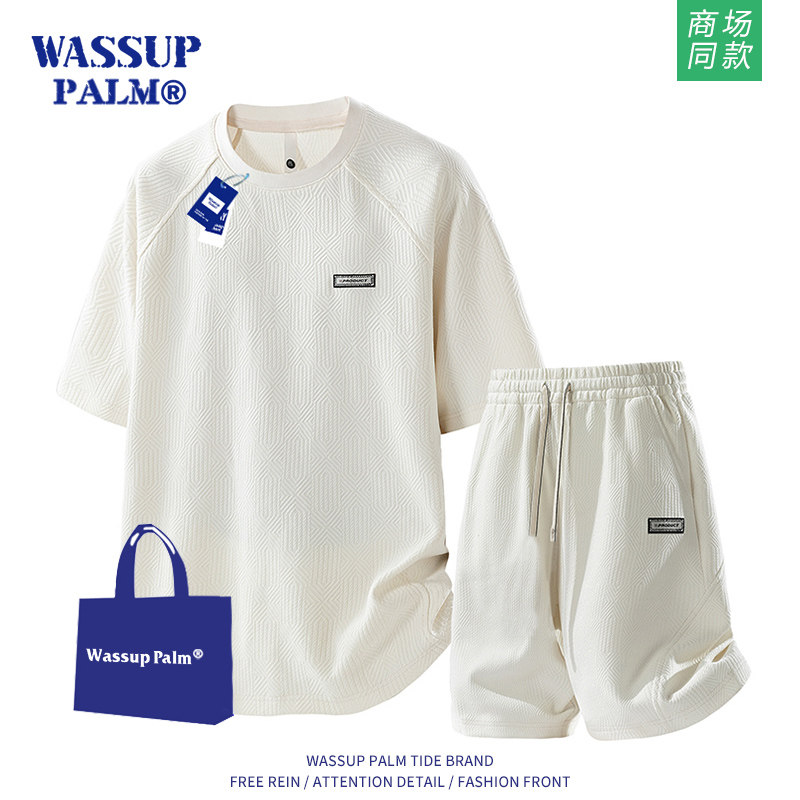 WASSUP PALM运动服套装男2025新款夏季休闲短袖短裤大码两件套潮