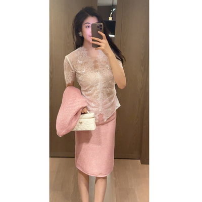 N.COU妮蔻26夏新款纯欲风蕾丝花边拼接设计感修身显瘦V领上衣