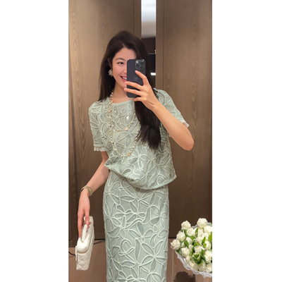 2N.COU妮蔻26夏新款优雅气质盘花蕾丝设计感显瘦上衣半裙套装女