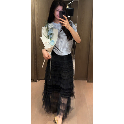 2N.COU妮蔻26夏新款高腰显瘦减龄气质网纱钉珠蓬蓬蛋糕裙女长裙