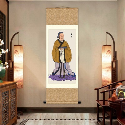速发丝子国画厅家圣人挂画客厅餐儒孟轲挂画办公室装饰画孟绸画
