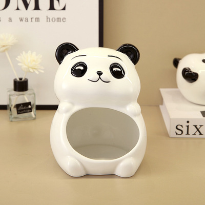 速发可爱熊猫玄门入户进关收纳公意摆件办创室客厅桌面家居装饰品