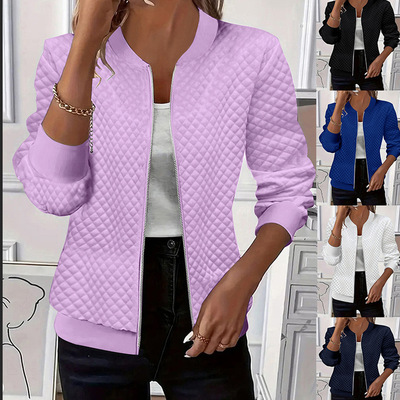 Women's solid color long sleeved zipper jacket女纯色拉链外套