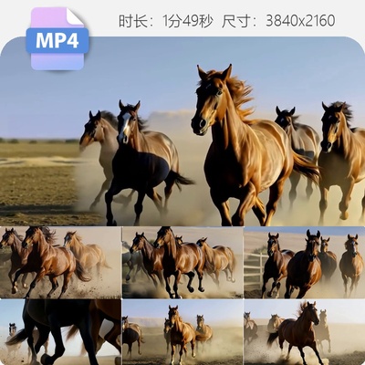 高清万马奔腾骏马奔驰团队拼搏励志力量奋斗砥砺前行视频素材