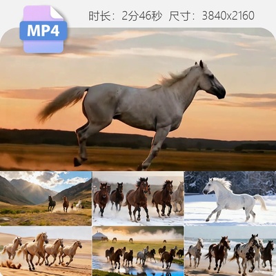 高清奔驰骏马万马奔腾草原群马金马特效高质量专业拍摄视频素材