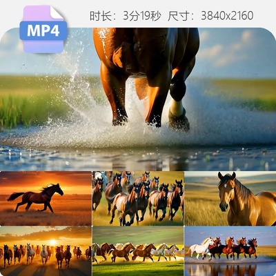 高清骏马奔腾万马奔腾马到成功千里马天河浴马草原宣传片视频素材