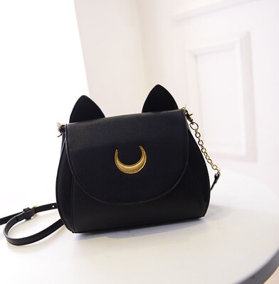 Sailor Moon Ladies Handbag Black Luna Cat Shape Chain Bag