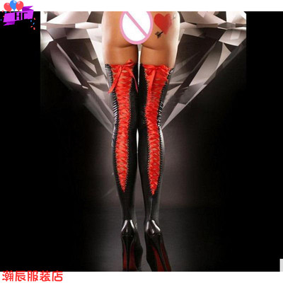 Sexy lingerie patent leather strappy thigh socks性感丝袜