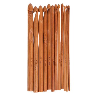 12pcs Bamboo Knitting Needles Handle Crochet Hook Knit Weave