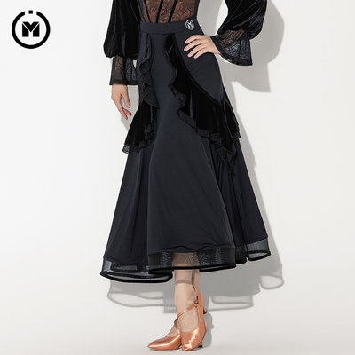 新款大裙摆双层荷叶边鱼骨半身裙