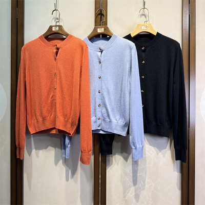 真丝羊绒混纺休闲全开襟通勤百搭透气软糯外套毛线上衣23-4-3