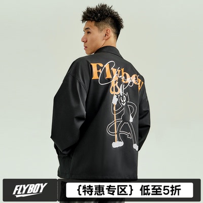 FLYBOY 小恶魔印花教练夹克翻领复古休闲夹克衫外套