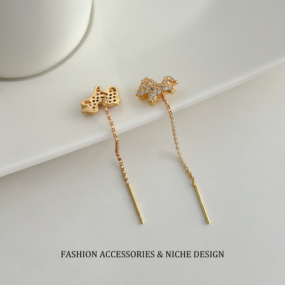 新款爆款满钻小马长款耳线潮养耳洞时尚轻奢小众设计感耳饰女