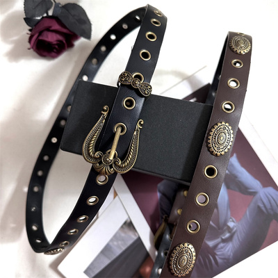 小众设计感美式复古全孔铆钉腰带