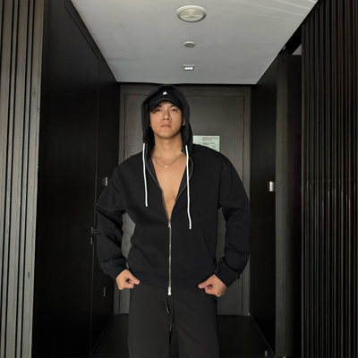 JZD秋季美式运动廓形卫衣外套男