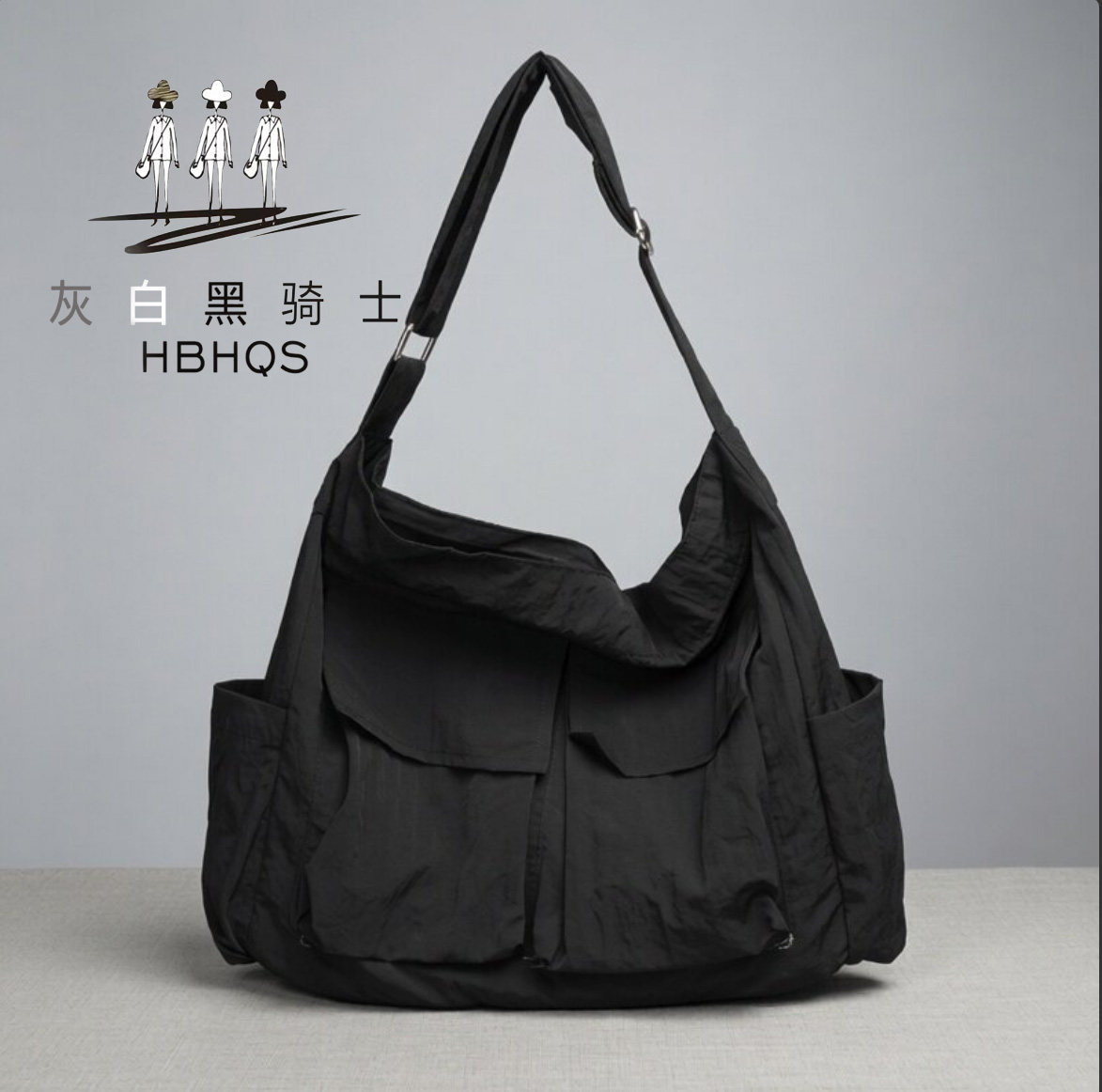 灰白黑骑士腋下经典hobo包百搭休闲单肩斜挎通勤包饺子包女大容量