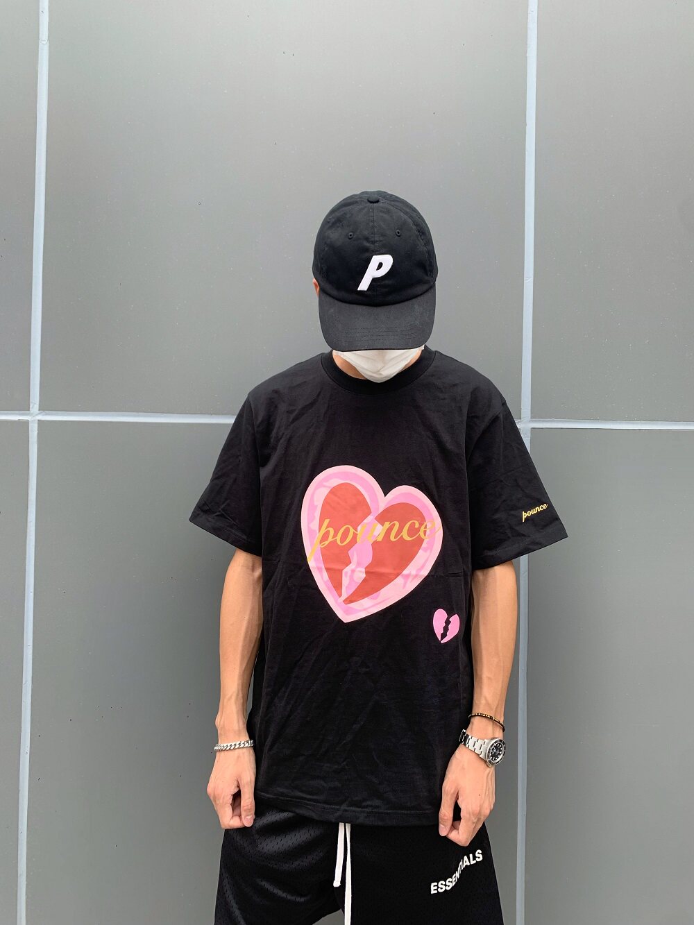 POUNCE 街头复古情侣印花短袖破碎爱心基础男女短袖T恤半袖夏季
