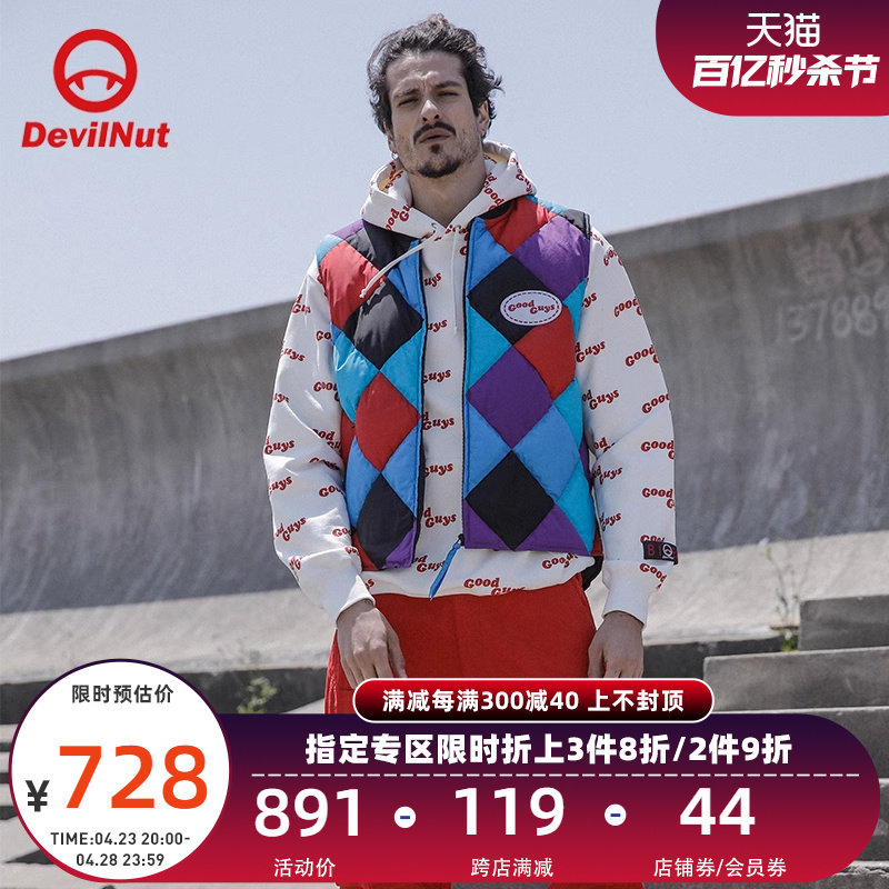 DEVIL NUT潮牌恶魔男士保暖拼接撞色保暖羽绒马甲-BH AET_虎窝淘