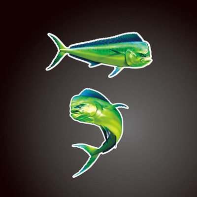 鲯鳅鱼贴纸 钓鱼贴纸鬼头刀海豚鱼路亚反光户外防水贴纸8346