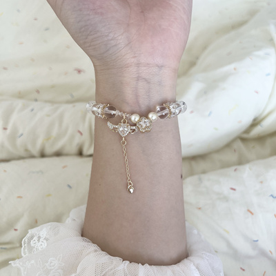 现货当天发！多面体原创天然白水晶手链手串女爱神白水珍珠可爱