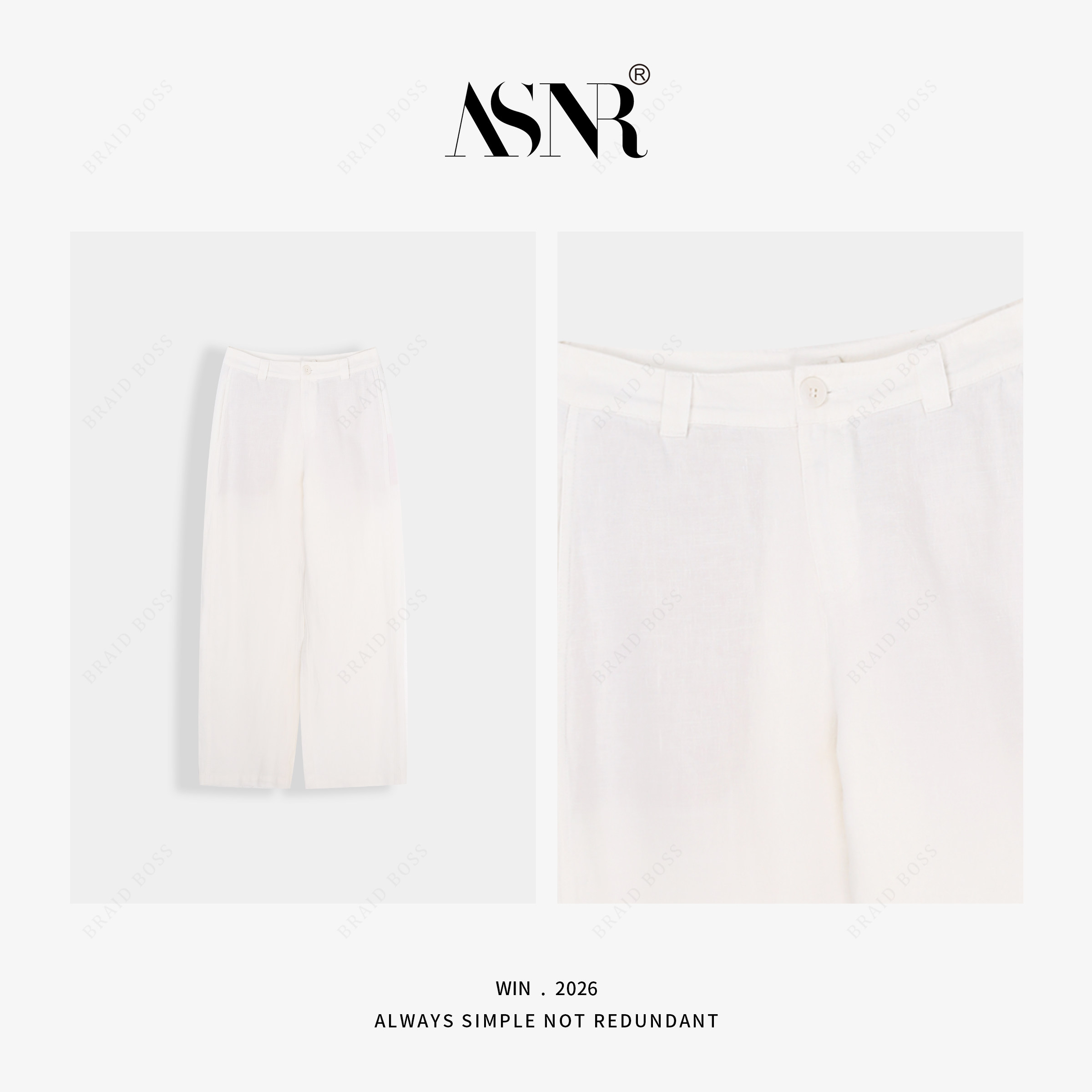 BRAID I 100%强缩进口亚麻·直筒裤TXA226【裤长104】