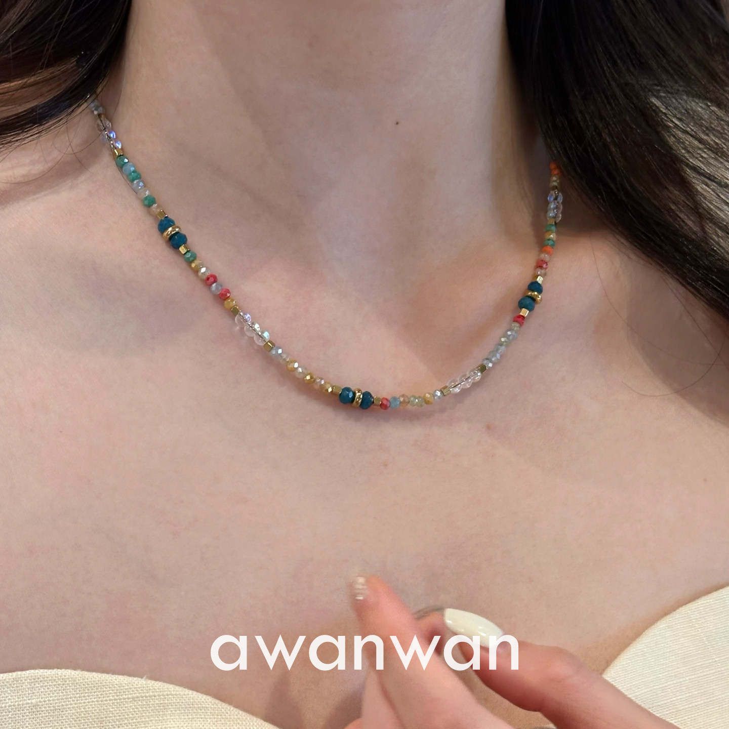 阿婉Wan 彩色夏天~夏日串珠清新蓝百搭锁骨链简约高级感气质项链